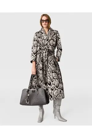 Stella McCartney Cloud Leopard Jacquard Belted Trench Coat - Grey