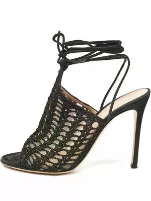 GIANVITO ROSSI 105mm Lace-up Crochet Heeled Sandals - Black