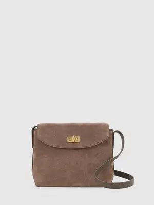REISS Suede And Leather Crossbody Bag