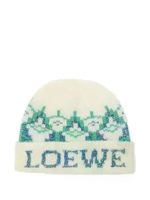 Loewe Sequin-embellished Patterned Beanie - White