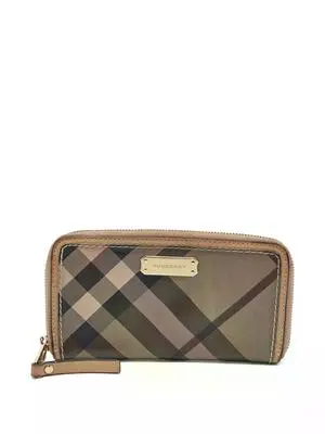 Burberry Leather Check Zip Wallet - Brown
