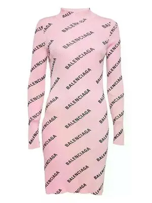 Balenciaga 2020s Ribbed-knit Logo-print Dress