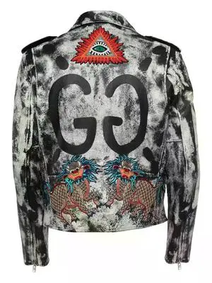 Gucci Dragon-embroidered Leather Jacket