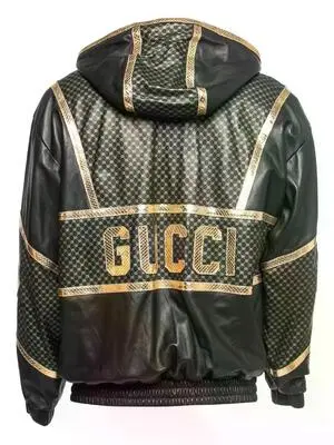 Gucci Snakeskin-print Gold Detail Leather Hooded Jacket
