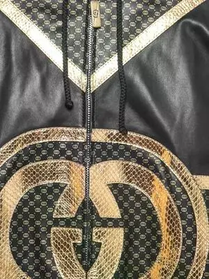 Gucci Snakeskin-print Gold Detail Leather Hooded Jacket