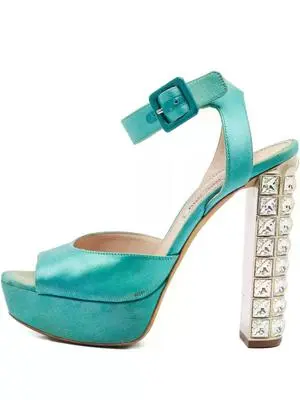 Miu Miu Crystal Embellished Block Heel Sandals