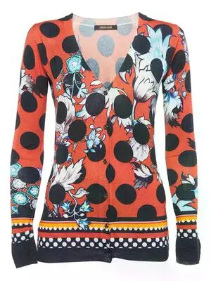 Roberto Cavalli Floral-print Polka-dot Cardigan - Red