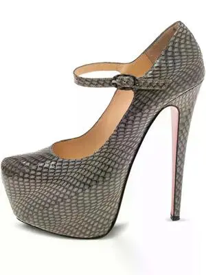 CHRISTIAN LOUBOUTIN 130mm Lady Daf Snakeskin Platform Mary Jane Pumps - Grey