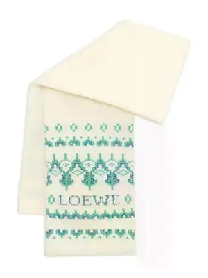 Loewe Fairisle-pattern Embellished Scarf - White