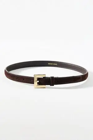 ANINE BING Nicola Square Buckle Belt - Brown Suede