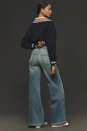Good American Soft Tech Good Waist High-rise Wide-leg Jeans - Medium Denim