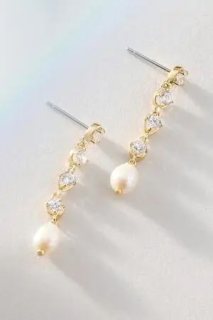 Nadri Maiden Pearl Crystal Linear Drop Earrings - Gold