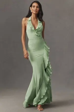 Dress The Population Kathleen Ruffle Maxi Dress - Light Green
