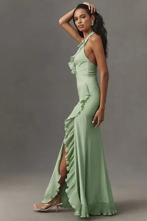 Dress The Population Kathleen Ruffle Maxi Dress - Light Green