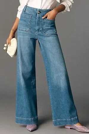 Maeve Colette Embroidered High-rise Wide-leg Full-length Jeans - Medium Denim