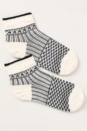 BOMBAS Checkered Quarter Socks - Black & Ivory