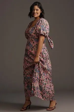 English Factory Puff-sleeve Printed Midi Dress