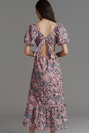 English Factory Puff-sleeve Printed Midi Dress