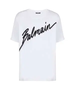 Balmain T-shirt With Flocked Letter Logo - White