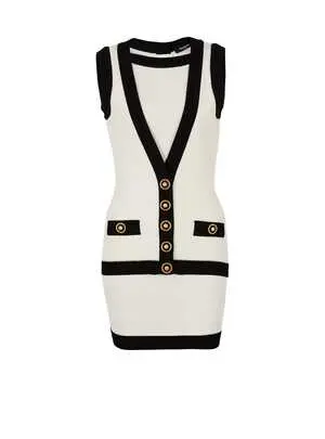 Balmain Knit Dress With Faux Waistcoat Design - Beige
