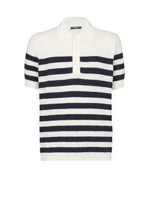 Balmain Striped Knit Polo Shirt With Monogram