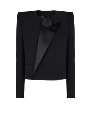 Balmain Cropped Grain De Poudre Jacket With Asymmetrical Collar