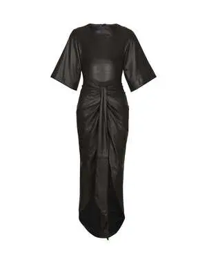 Balmain Knotted Lambskin Leather Maxi Dress - Black
