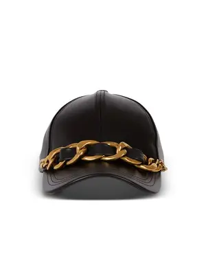Balmain Lambskin Cap With Chain Detail - Black