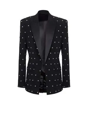 Balmain Stars Crystal-embroidered Crepe Jacket