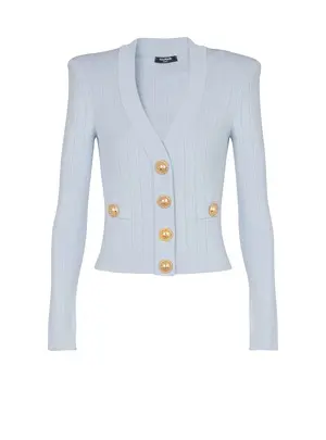 Balmain Cropped Knit Cardigan - Blue