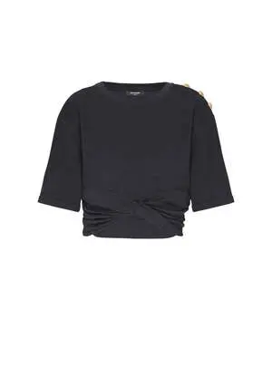 Balmain Cropped T-shirt With Lion Head Buttons