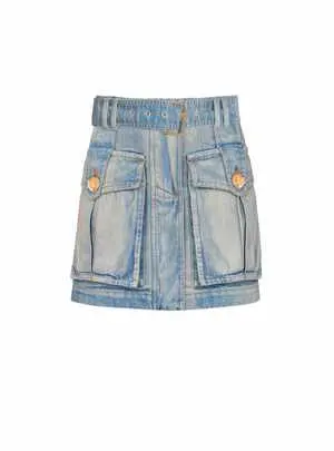 Balmain Denim Skirt With Pockets - Blue