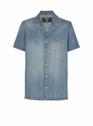 Balmain Short-sleeved Pyjama Shirt In Faded Denim - Blue