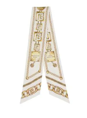 Balmain Printed Silk Bandana With Chains Pattern - Gold