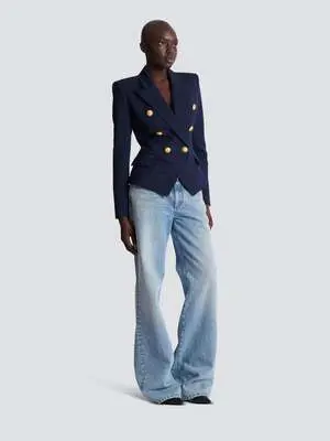 Balmain Fitted Wool Double-Breasted Jacket Navy