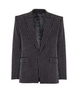 Balmain Wool Jacket With Crystal Stripes - Black