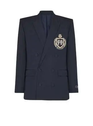 Balmain Wool Blazer With Crystal Patch