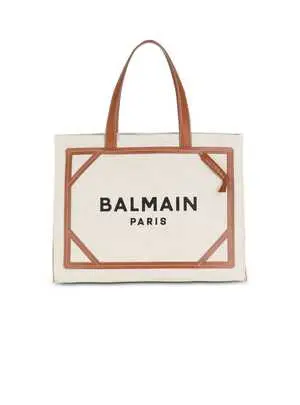 Balmain B-army 42 Canvas Tote Bag With Leather Details - Beige