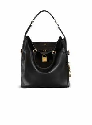 Balmain Pulse Large Waxed Calfskin Leather Tote Bag - Black