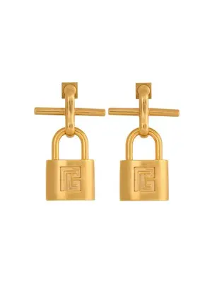 Balmain Brass Padlock Pendant Earrings - Gold