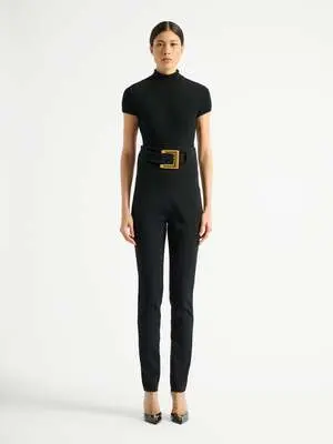 Balmain Stretch Milano Jersey Trousers With Anthem Buckle Belt - Black