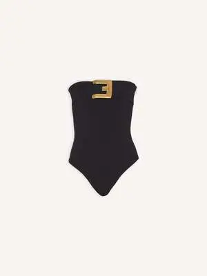 Balmain Crepe Bustier Bodysuit With Belt - Black