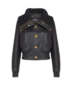 Balmain Lambskin And Knit Bomber Jacket - Black