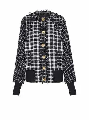 Balmain Oversized Bomber Jacket In Mixed Tweed