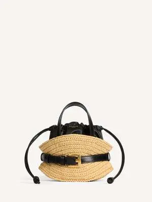Balmain Shuffle Mini Raffia Bag Brown