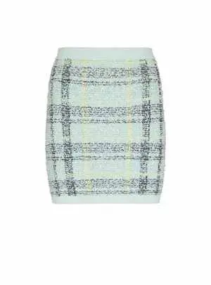 Balmain Short Skirt In Glitter Plaid Tweed