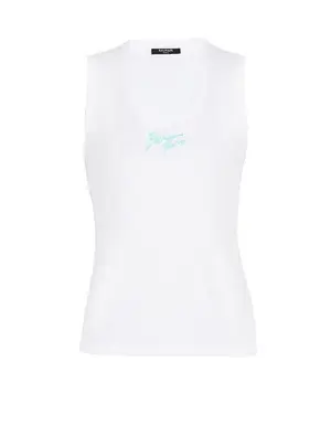 Balmain Relaxed Tank Top With Brush Print - White