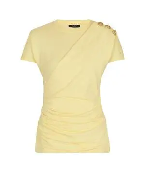 Balmain Draped T-shirt With Lion Head Buttons - Yellow