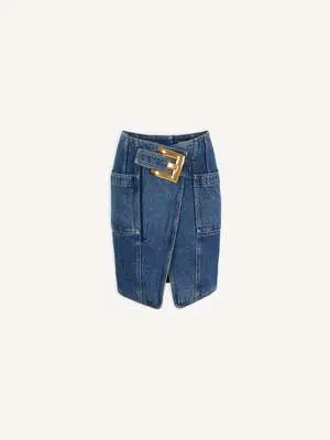 Balmain Mini Denim Skirt With Buckle Belt