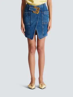 Balmain Mini Denim Skirt With Buckle Belt